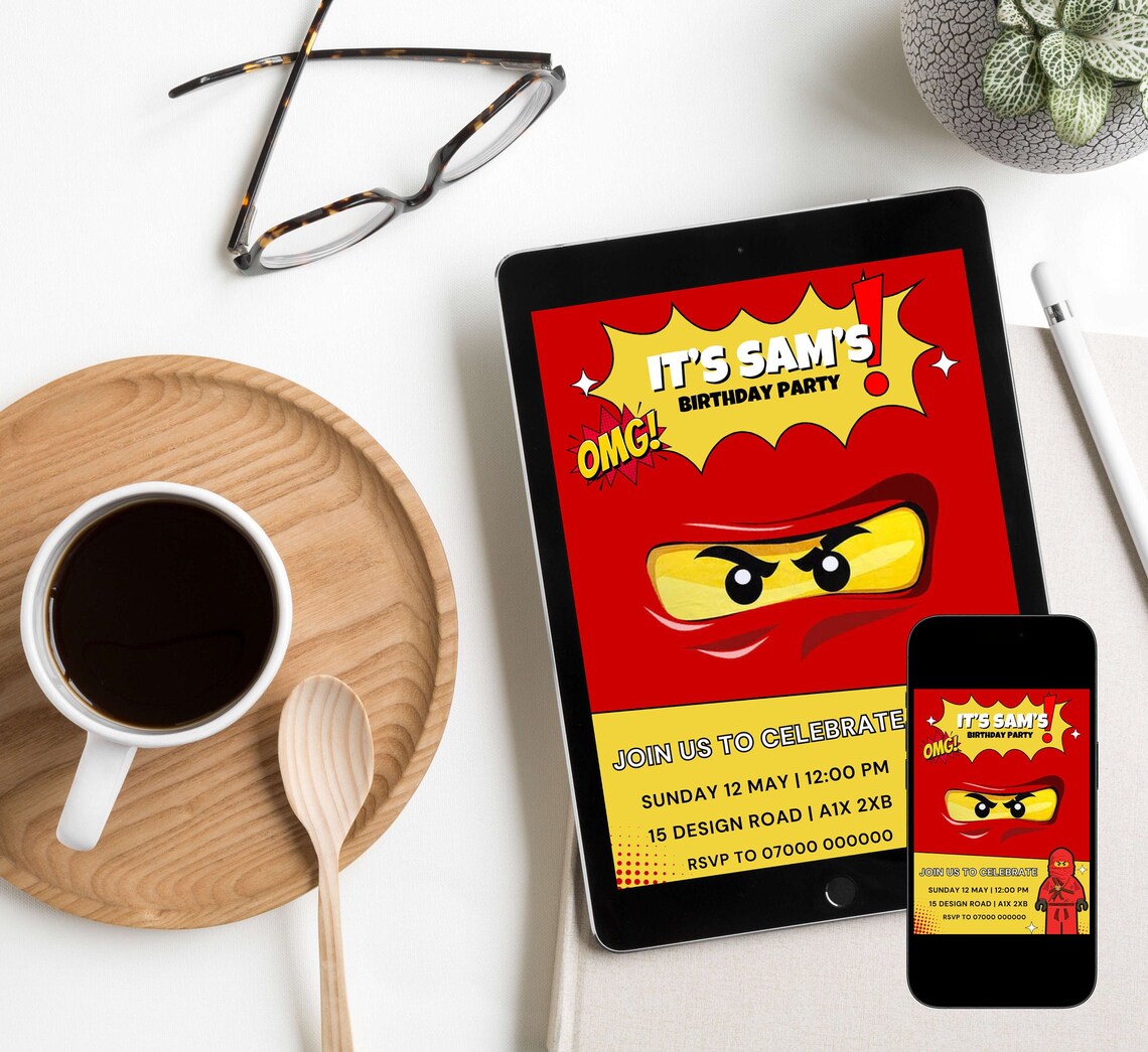 Ninja Birthday Invite, Ninjago Editable Canva Invitation Template ...