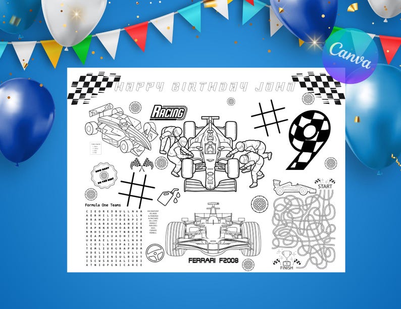 Formula One Activity Sheet/personalized Digital Download Activity Sheet ...