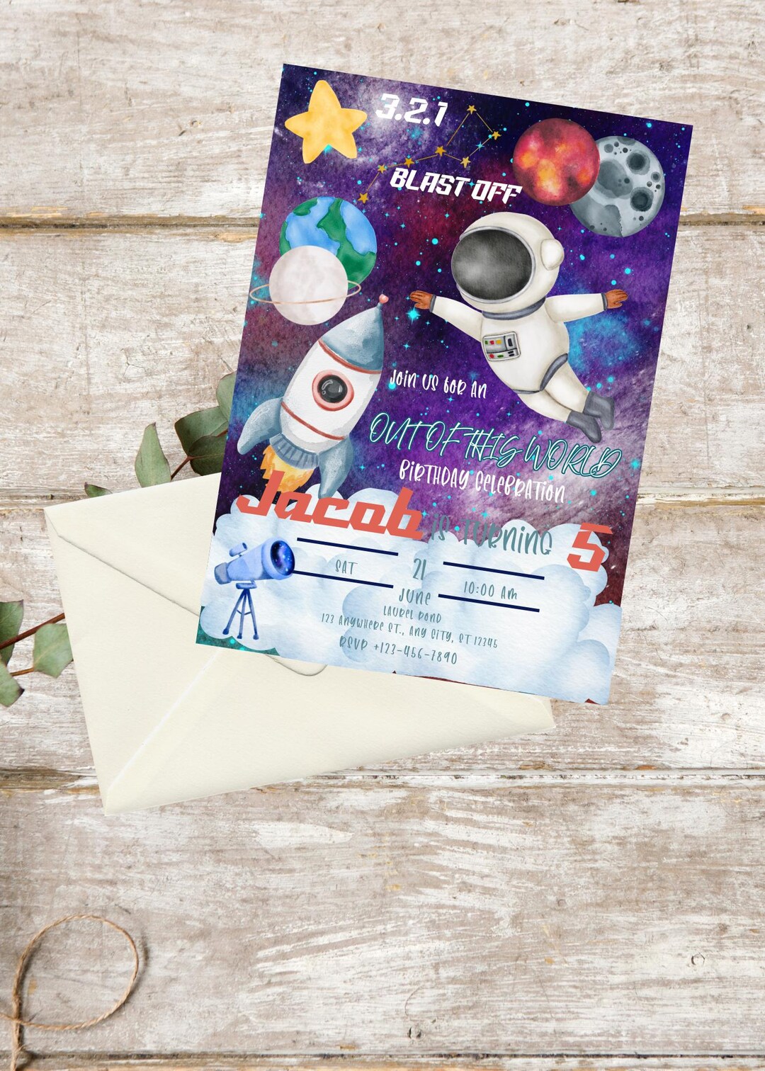 Boy Space Birthday Invitation/space Party Invitation/ Space Birthday ...