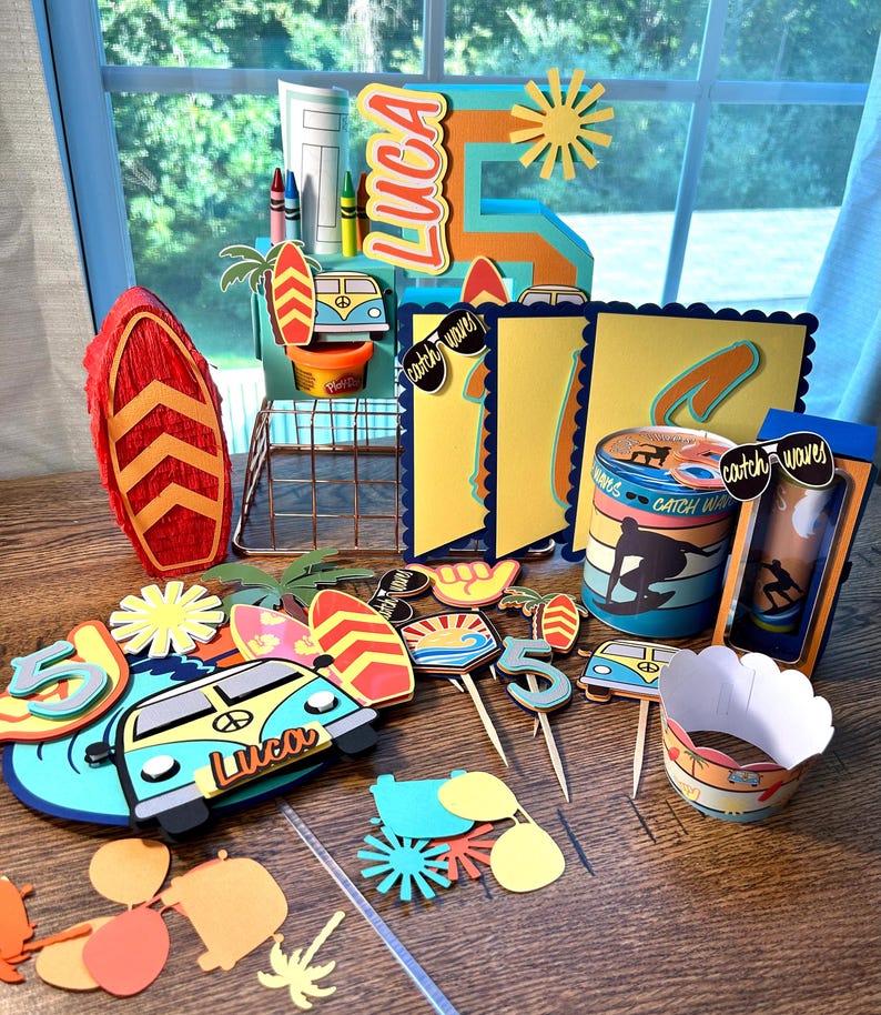 Surfs up Themed Cupcake Toppers/ Personalized Surfs up Cupcake Toppers ...