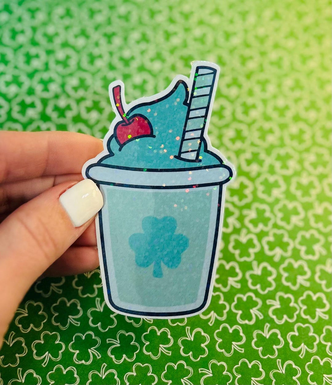 Clover Milkshake Holographic Sticker, St Patricks Day Decor - Etsy