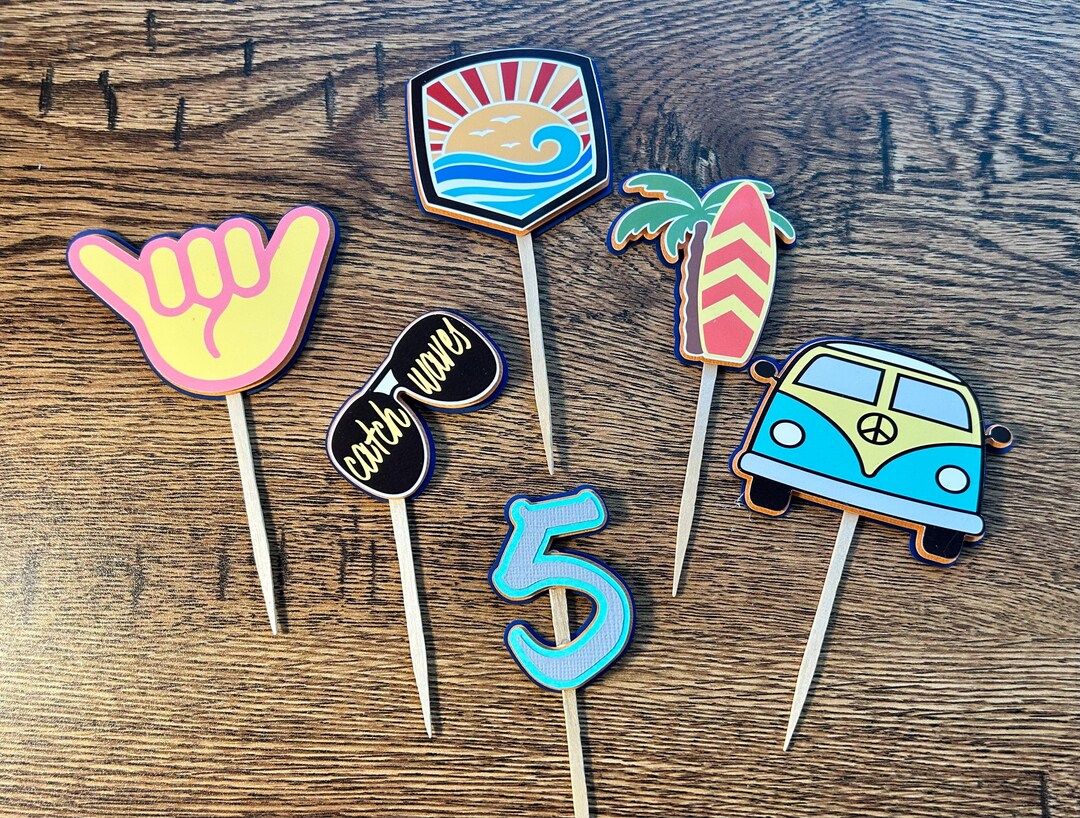 Surfs up Themed Cupcake Toppers/ Personalized Surfs up Cupcake Toppers ...