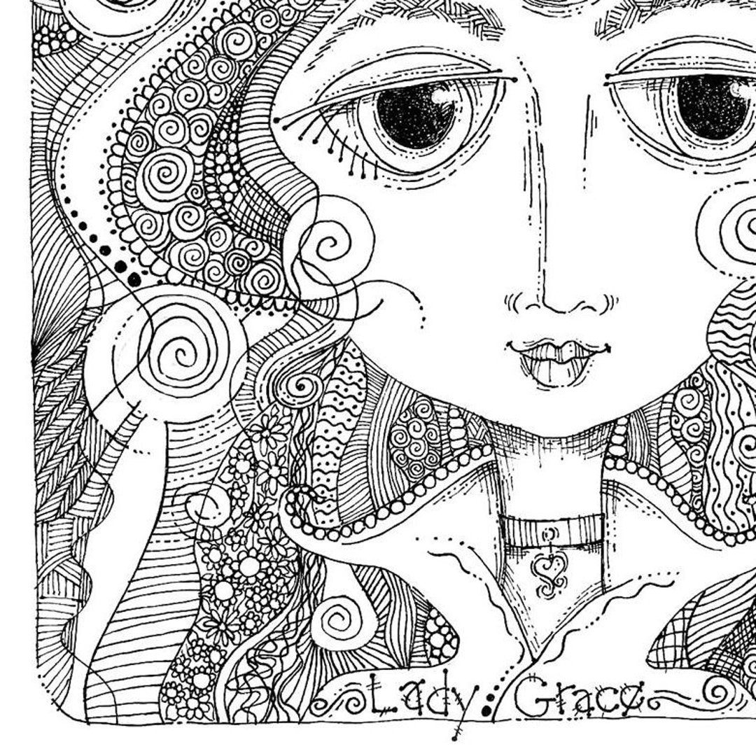 Coloring Page Original Hand Drawn Lady Grace - Etsy