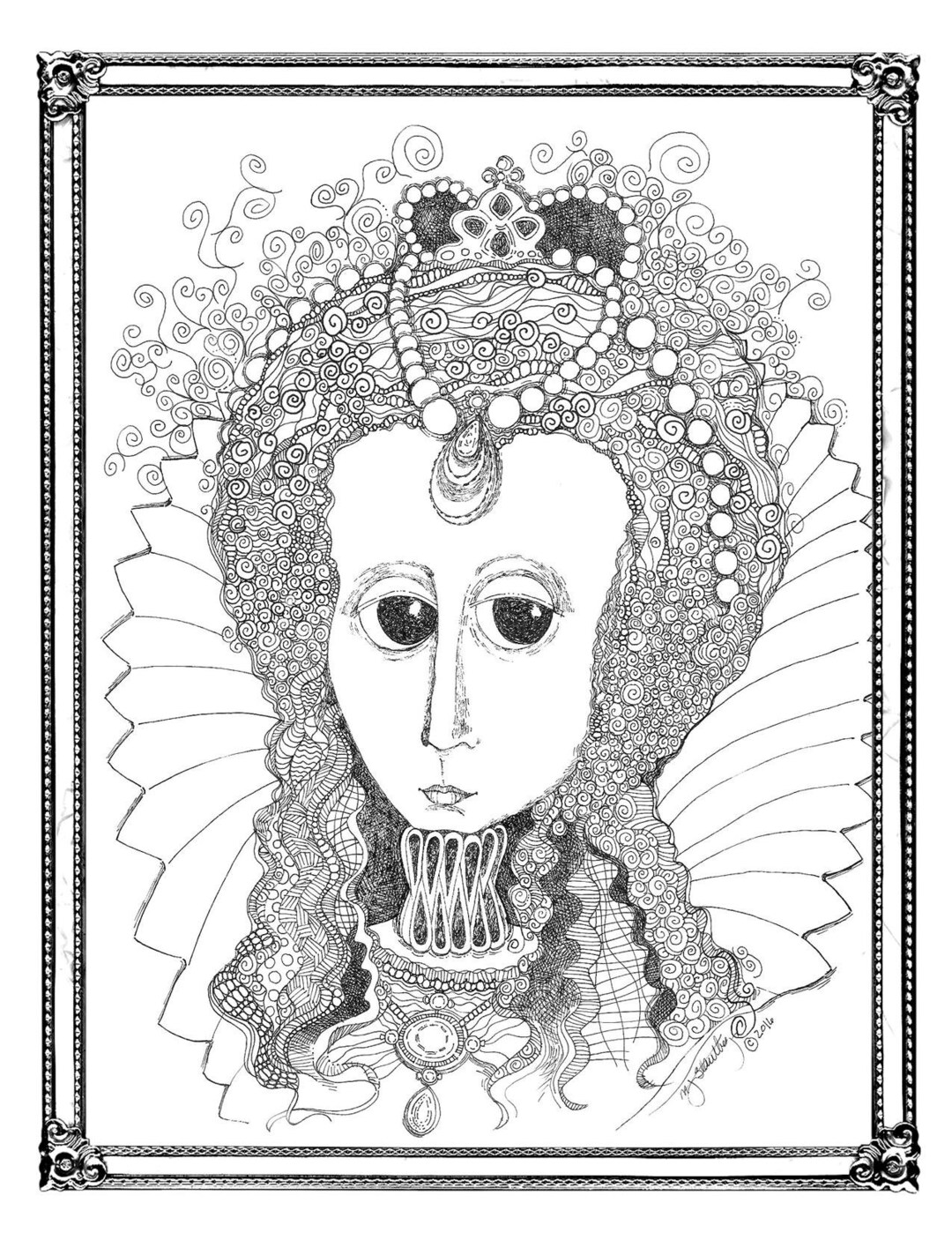 Coloring Page Hand Drawn Queen E 1 - Etsy