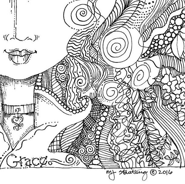 Coloring Page Original Hand Drawn Lady Grace - Etsy