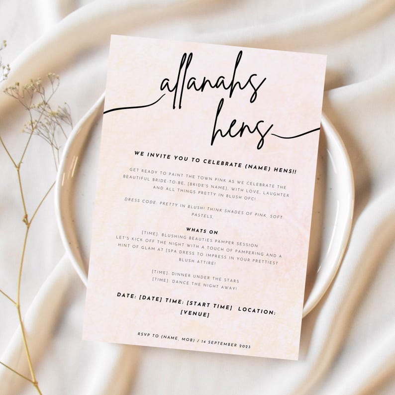 Digital Minimalism Hens Night Invitations , Bachelorette Party, Blush ...