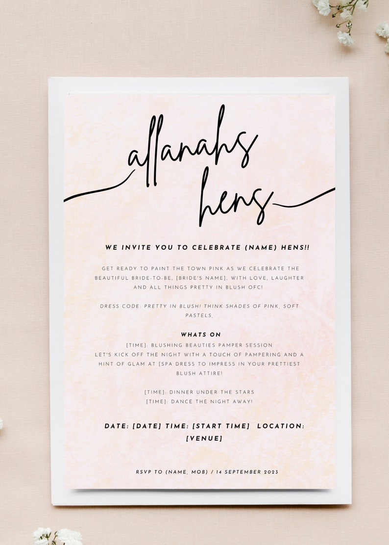 Digital Minimalism Hens Night Invitations , Bachelorette Party, Blush ...