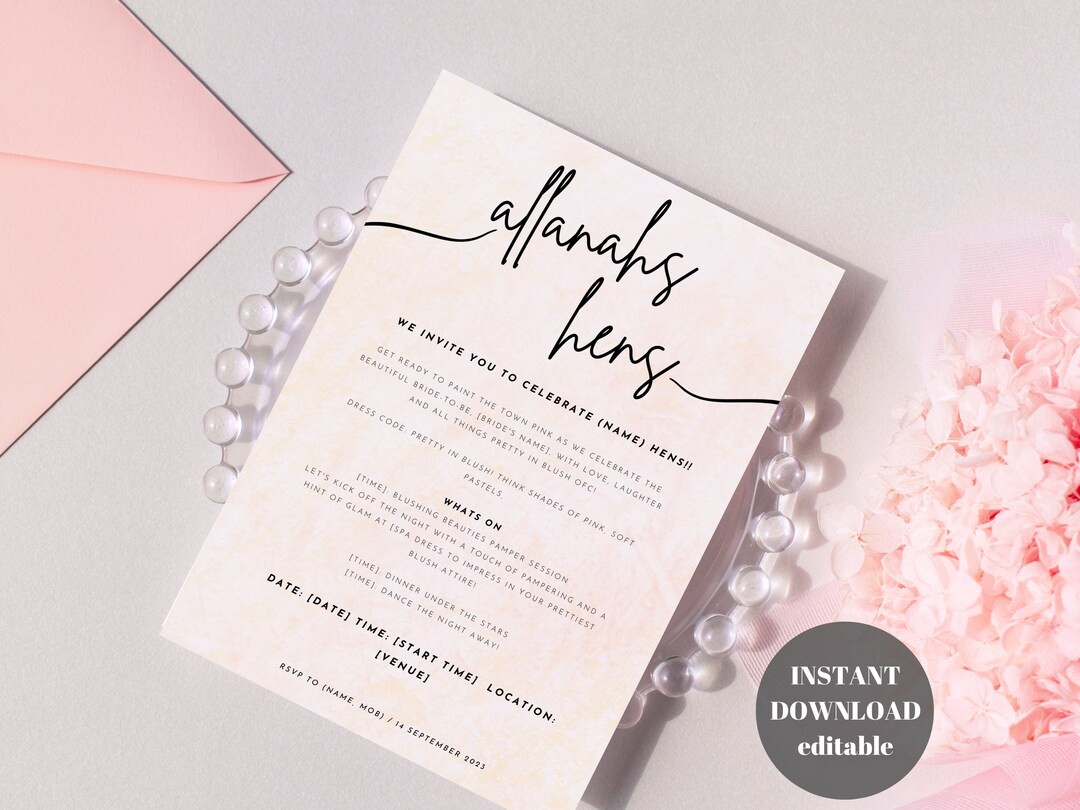 Digital Minimalism Hens Night Invitations , Bachelorette Party, Blush ...