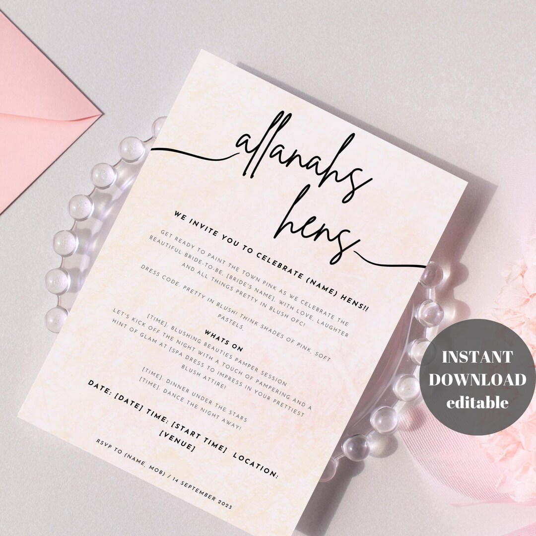 Digital Minimalism Hens Night Invitations , Bachelorette Party, Blush ...