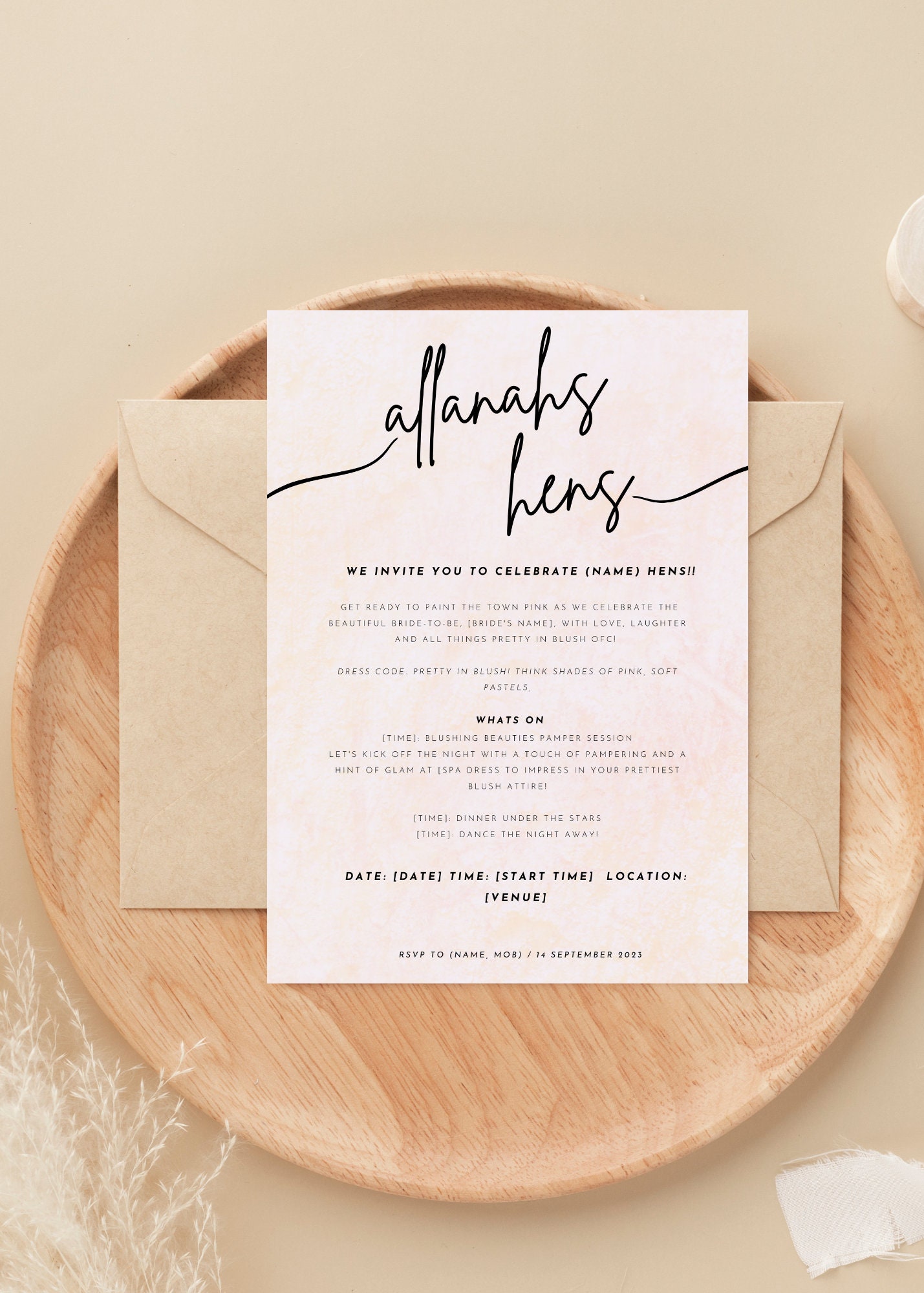 Digital Minimalism Hens Night Invitations , Bachelorette Party, Blush ...