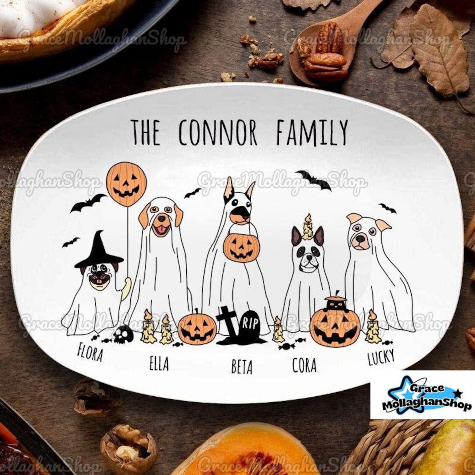 Personalized Halloween Ghost Dogs Platter, Custom Unique Halloween Gift ...