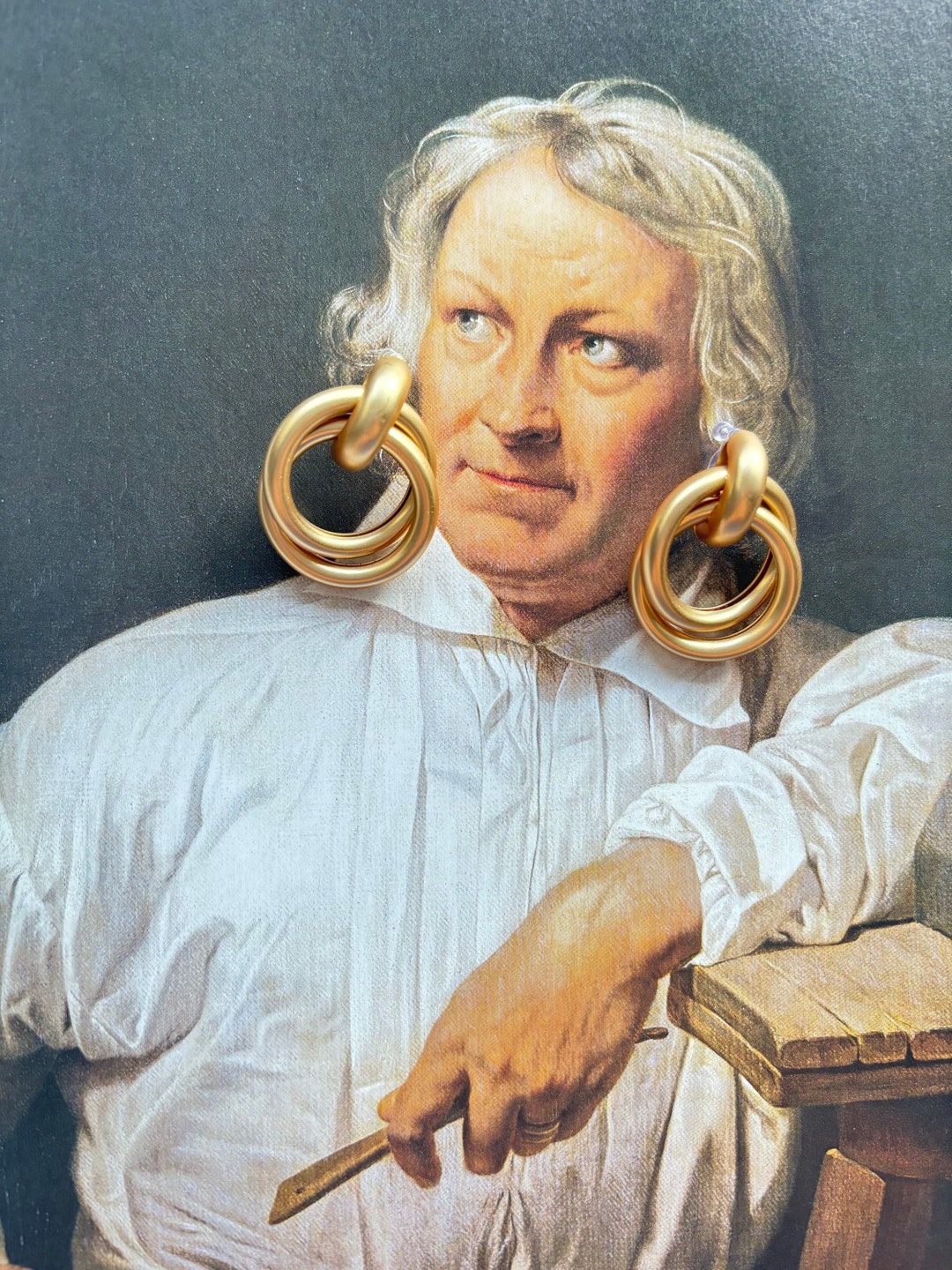 Chic Matte Gold Big Hoops Ear Clips, Chunky Creole Non-pierced Earrings ...