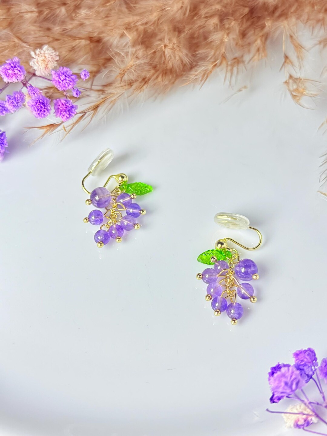 Crystal Grape Clip-on Earrings for Non-pierced Ears, Cute Fruit ...