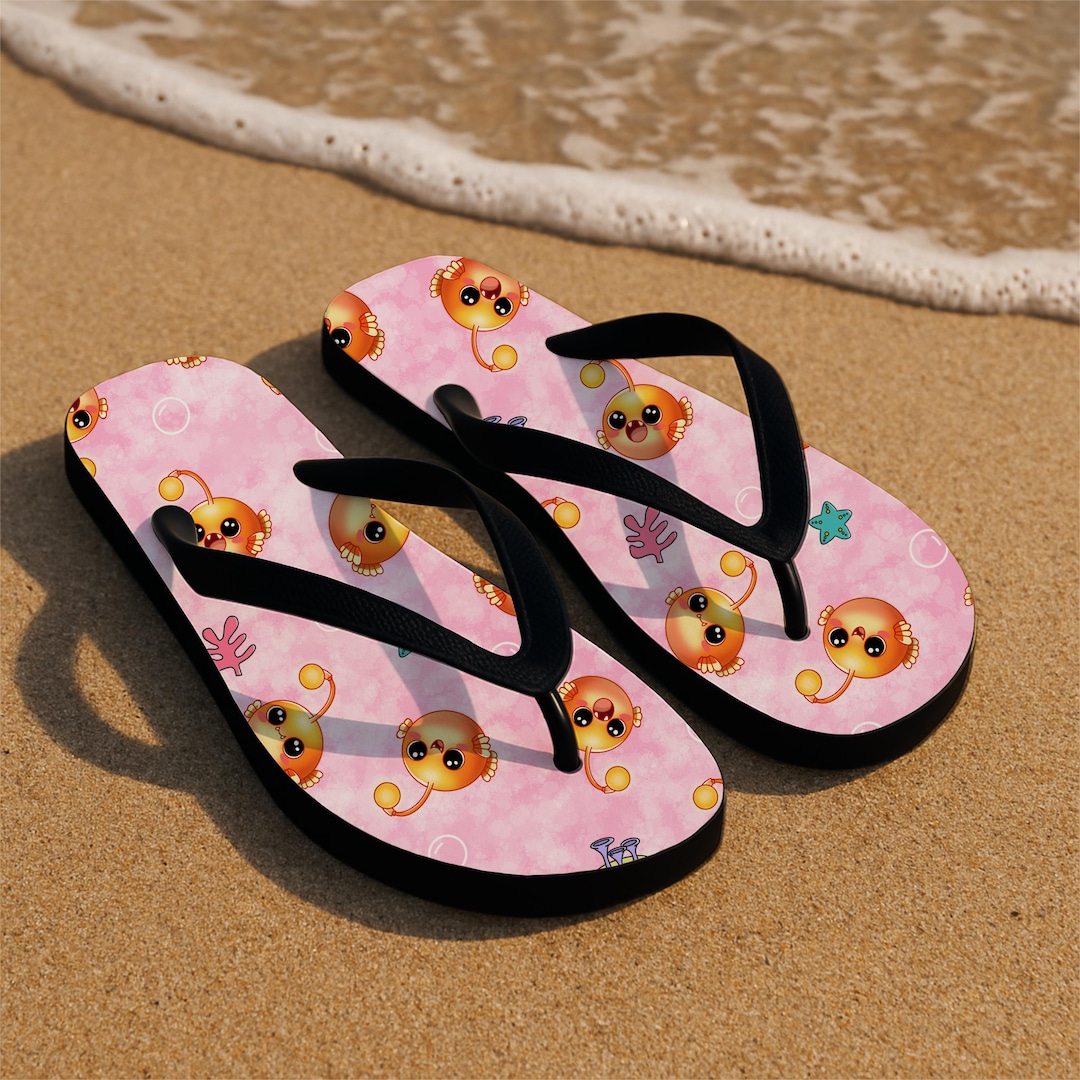 Cute Kawaii Anglerfish Flip Flops Pink Ocean Digitally-drawn Pattern ...