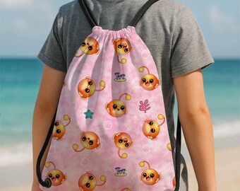Kawaii Anglerfish Drawstring Bag Blue Ocean Print Gym Sack Cute Sea ...