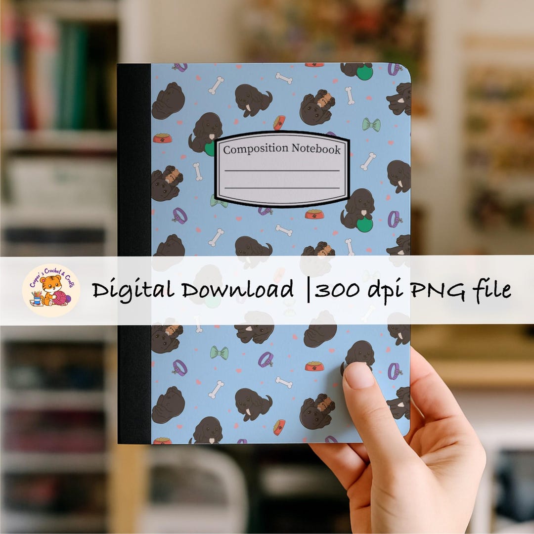 Printable Composition Notebook Cover PNG Kawaii Spaniel Puppy ...