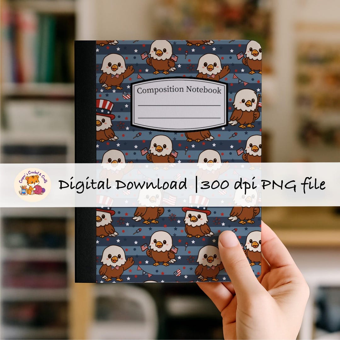 Printable Composition Notebook Cover PNG Kawaii Bald Eagle Composition ...