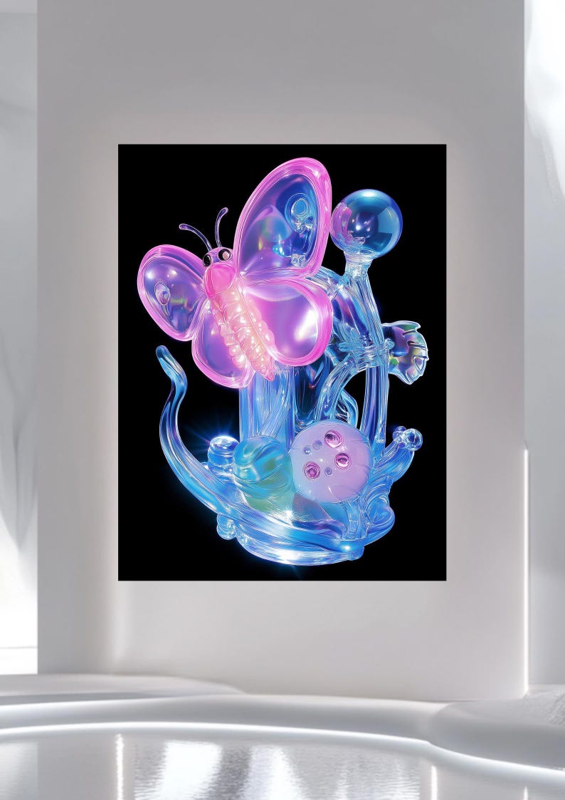 Neon Butterfly Frutiger Aero Y2K Abstract Poster Art Print Wall Decor ...