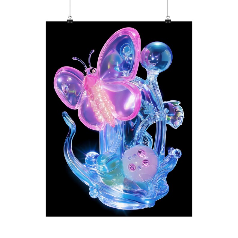 Neon Butterfly Frutiger Aero Y2K Abstract Poster Art Print Wall Decor ...