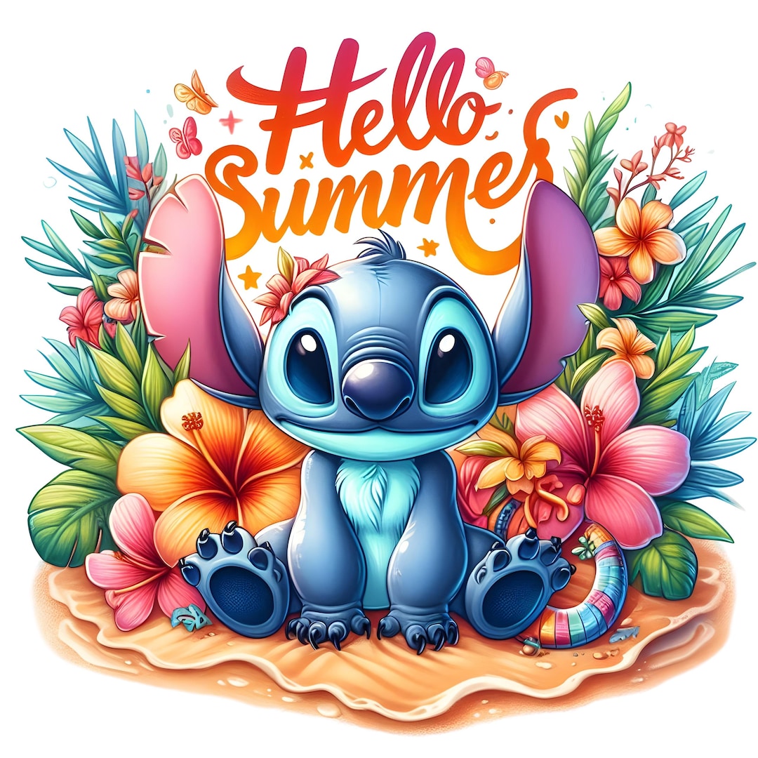 Hello Summer Beach Stitch, Sublimation Png, Direct to Film, Summer Png ...