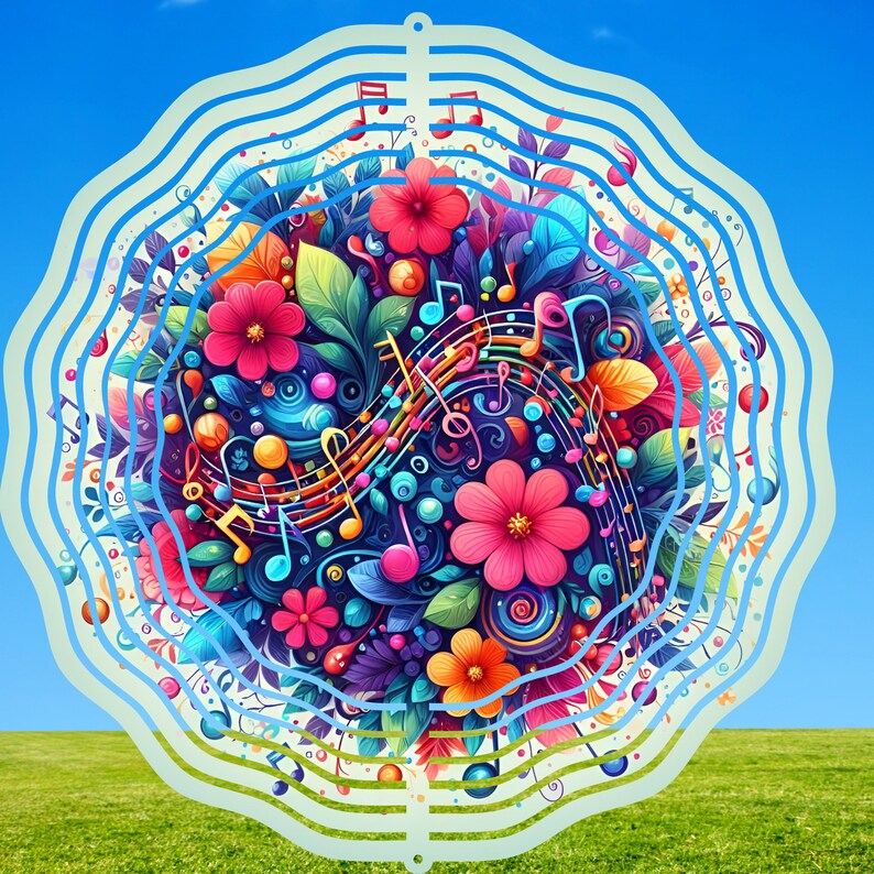 Musical & Floral Sublimation Wind Spinner Png, Musical, Wind Spinner ...
