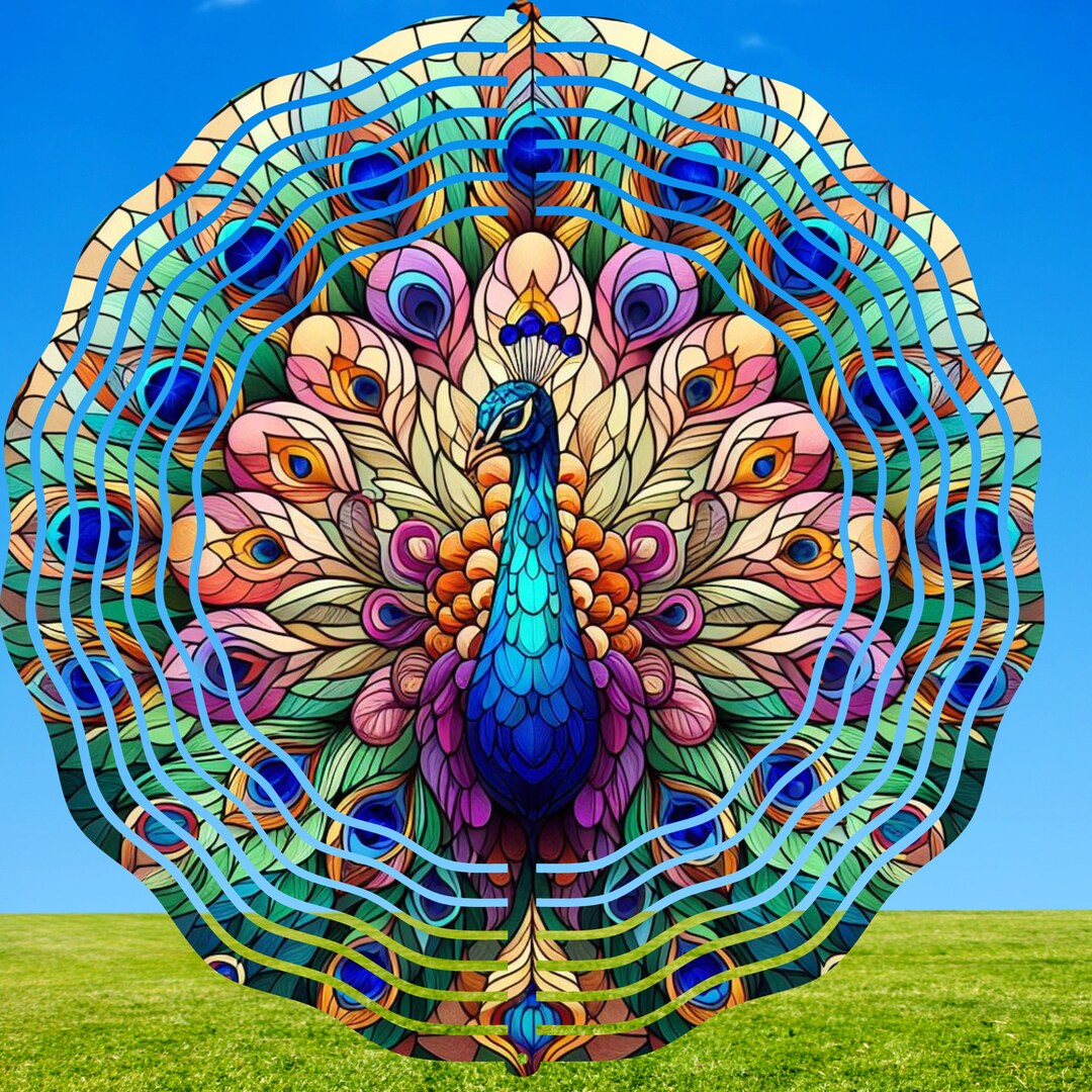 Art Deco Peacock Wind Spinner: Stained Glass Style (PNG) - Etsy