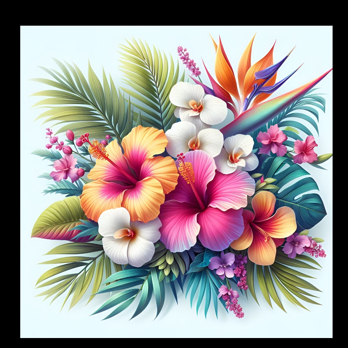 Tropical Flowers Clip Art Design Png, Sublimation Png, Sublimation ...