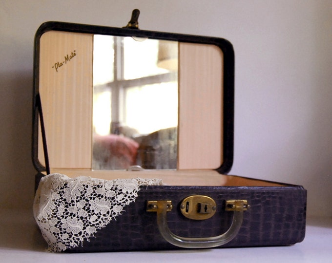 Vintage Luggage Train Case Pla-mate Faux Crocodile Croc Brown Suitcase ...