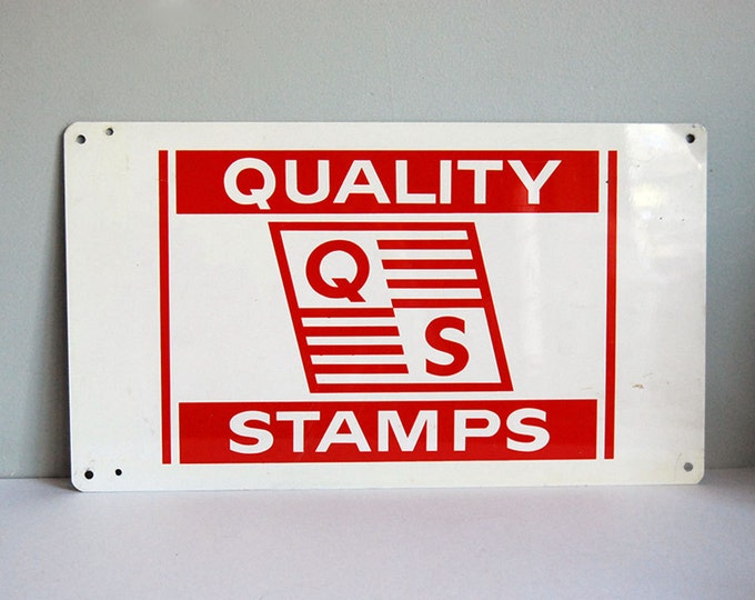 Vintage Metal Sign Quality Stamps Red and White Industrial Art ...