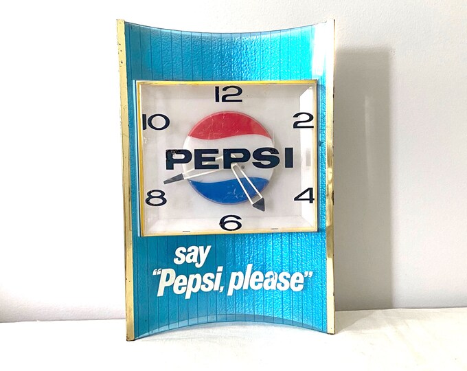 Pepsi Cola Advertising Clock, 1960s Working Illuminated Bar / Pub Clock ...