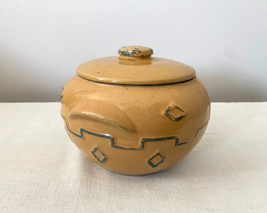 Western Bean Pot, 1940s Stoneware Crock, Vintage Southwest Cooking Pot ...