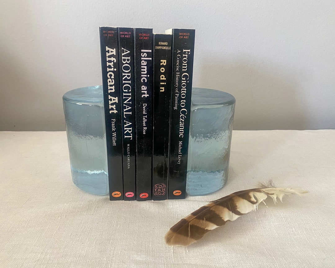 Blenko Glass Bookends, 1970s Half Moon Clear Art Glass Bookends, Mid ...