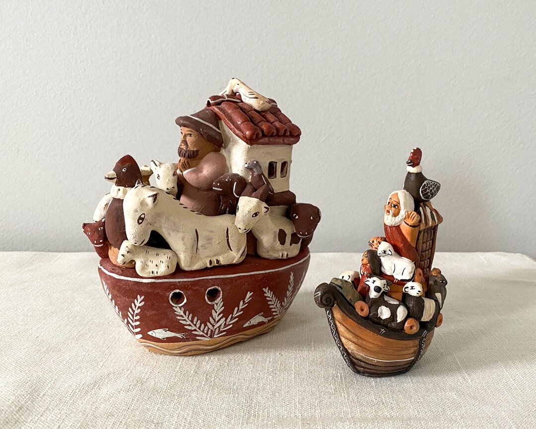 Peru Clay Sculpture, Vintage Terra Cotta Noah's Ark, 1 South American ...