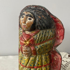 Carved Wood Santa Maria, Antique Folk Art Polychrome Santos, Virgin ...