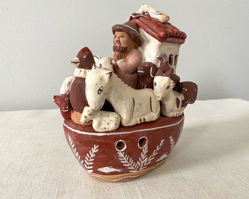 Peru Clay Sculpture, Vintage Terra Cotta Noah's Ark, 1 South American ...