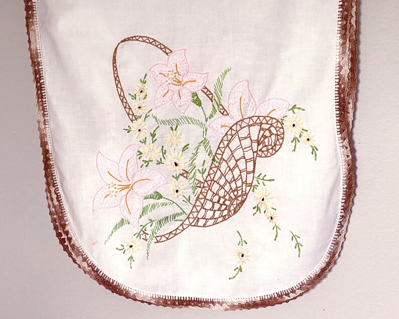 Embroidered Table Runner With Crocheted Edging Mid Century - Etsy