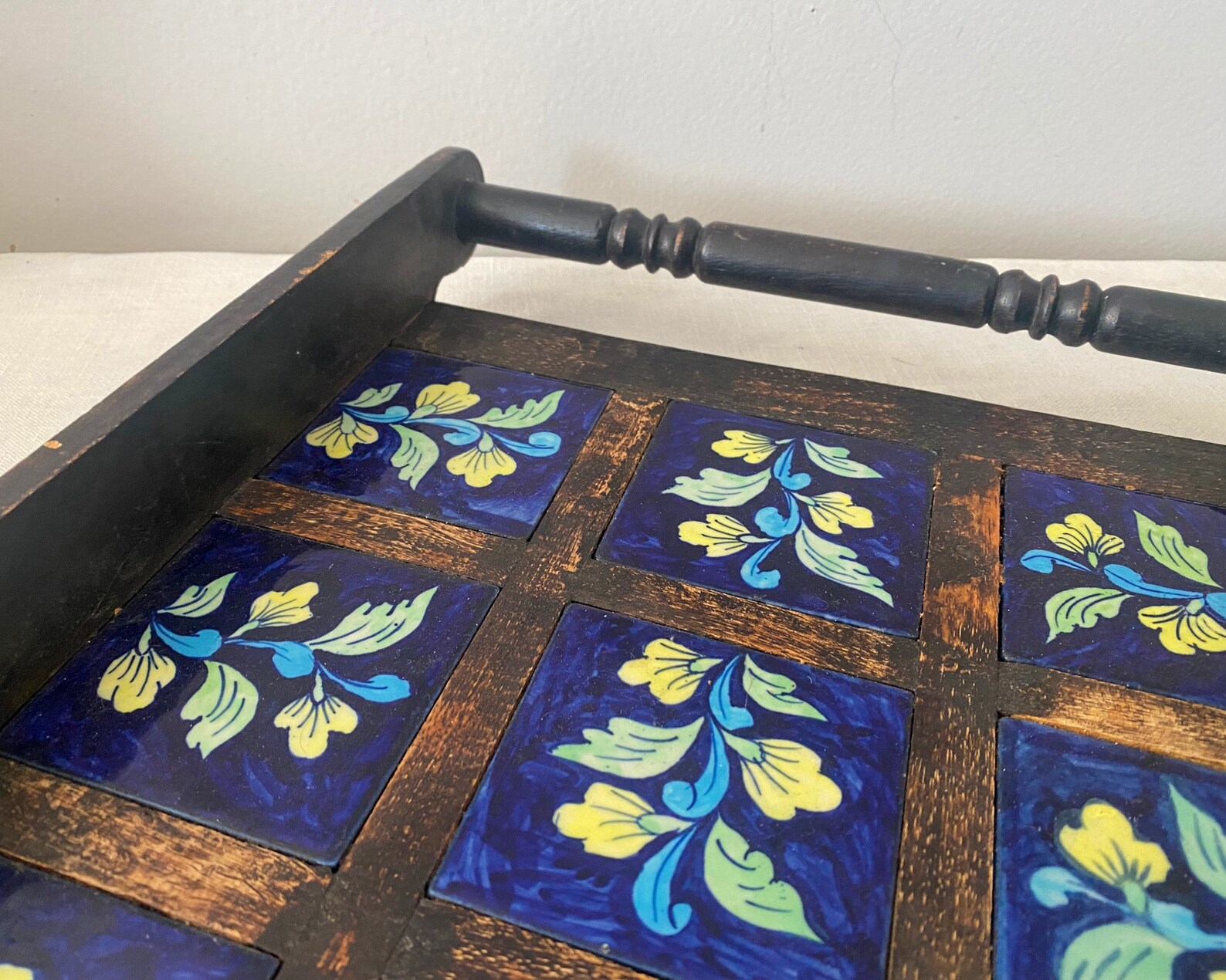 Ceramic Tile Tray Vintage Wood and Brazilian Tile Serving - Etsy