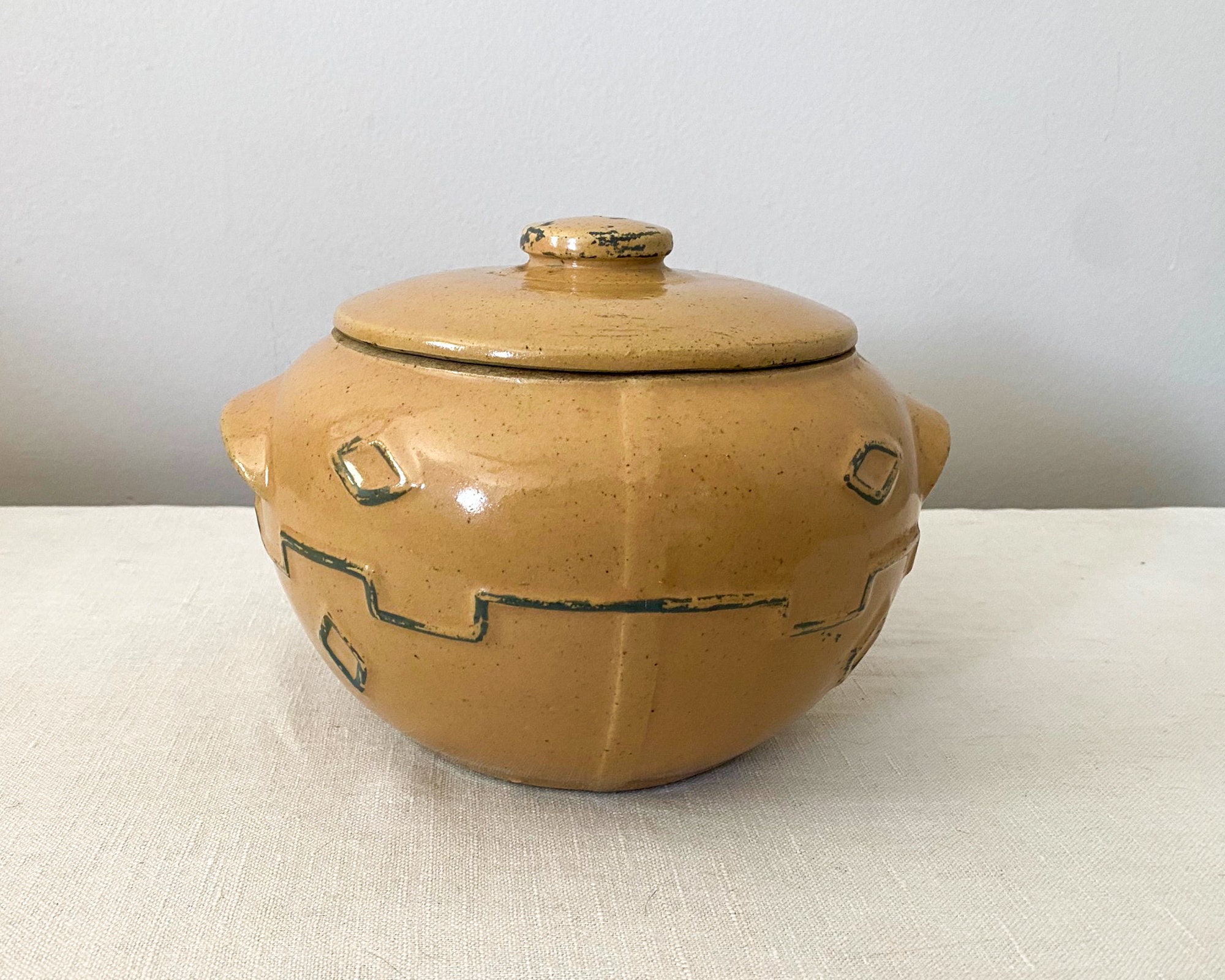 Western Bean Pot, 1940s Stoneware Crock, Vintage Southwest Cooking Pot ...