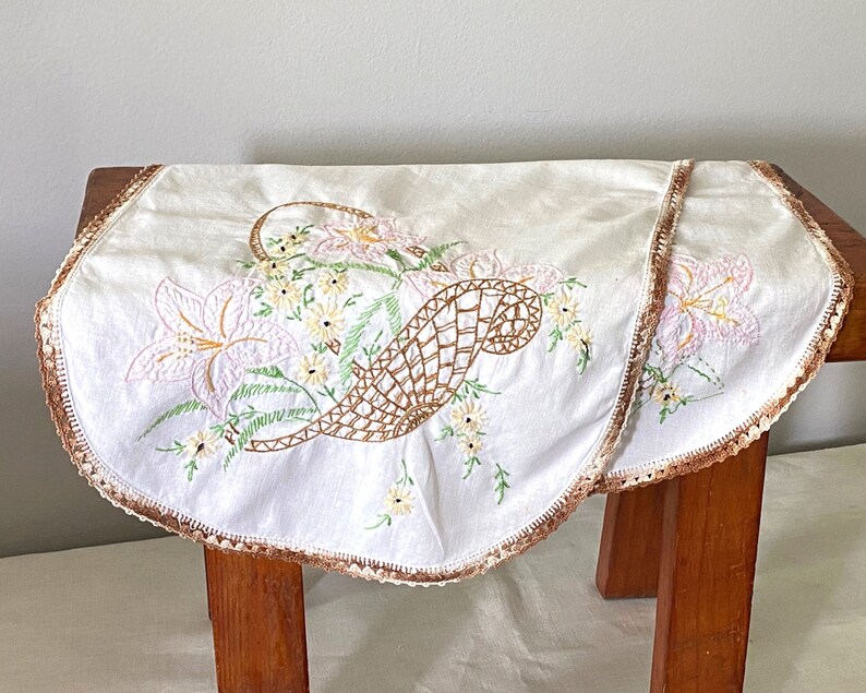 Embroidered Table Runner With Crocheted Edging Mid Century - Etsy