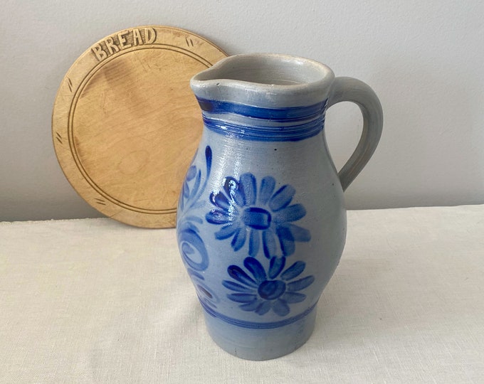 Vintage Salt Glaze Cobalt Blue Gray Pottery Crock Jar Antiqie Lard ...