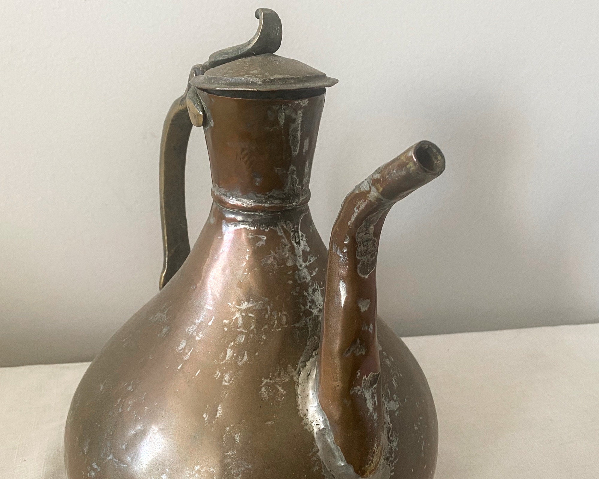 Turkish Water Pitcher, Vintage Copper and Brass Aftabeh, Arabian Jug or ...