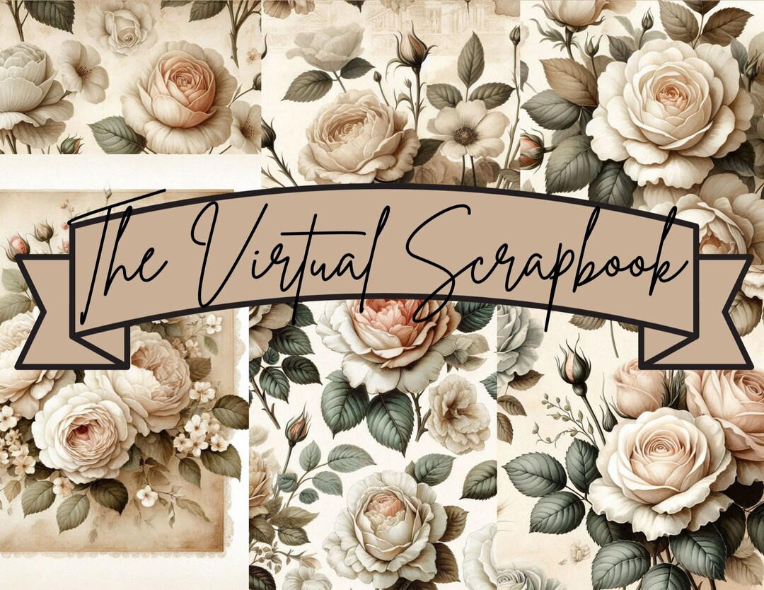 White Rose Collage Pages, Junk Journal, 8.5x11 Digitial Printable ...