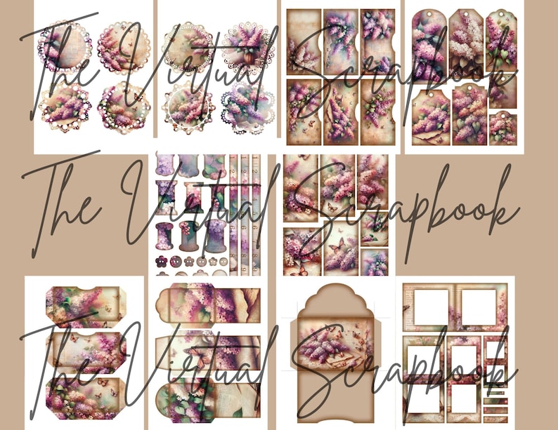 Lilac Junk Journal Digital Printable Grungy Vintage Digital Art ...