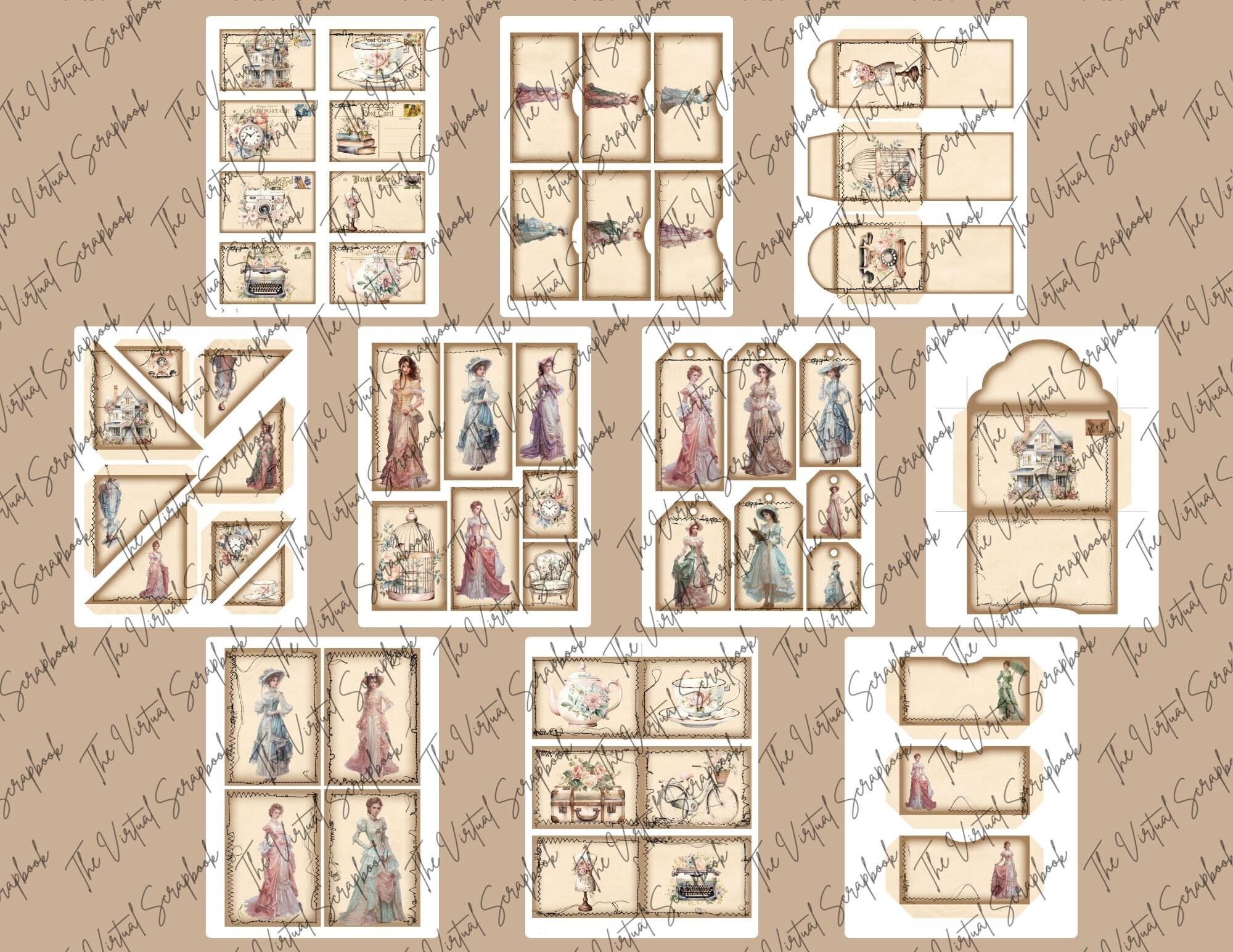 Victorian Ladies Junk Journal Digital Kit Printable Art Tags Ephemera ...