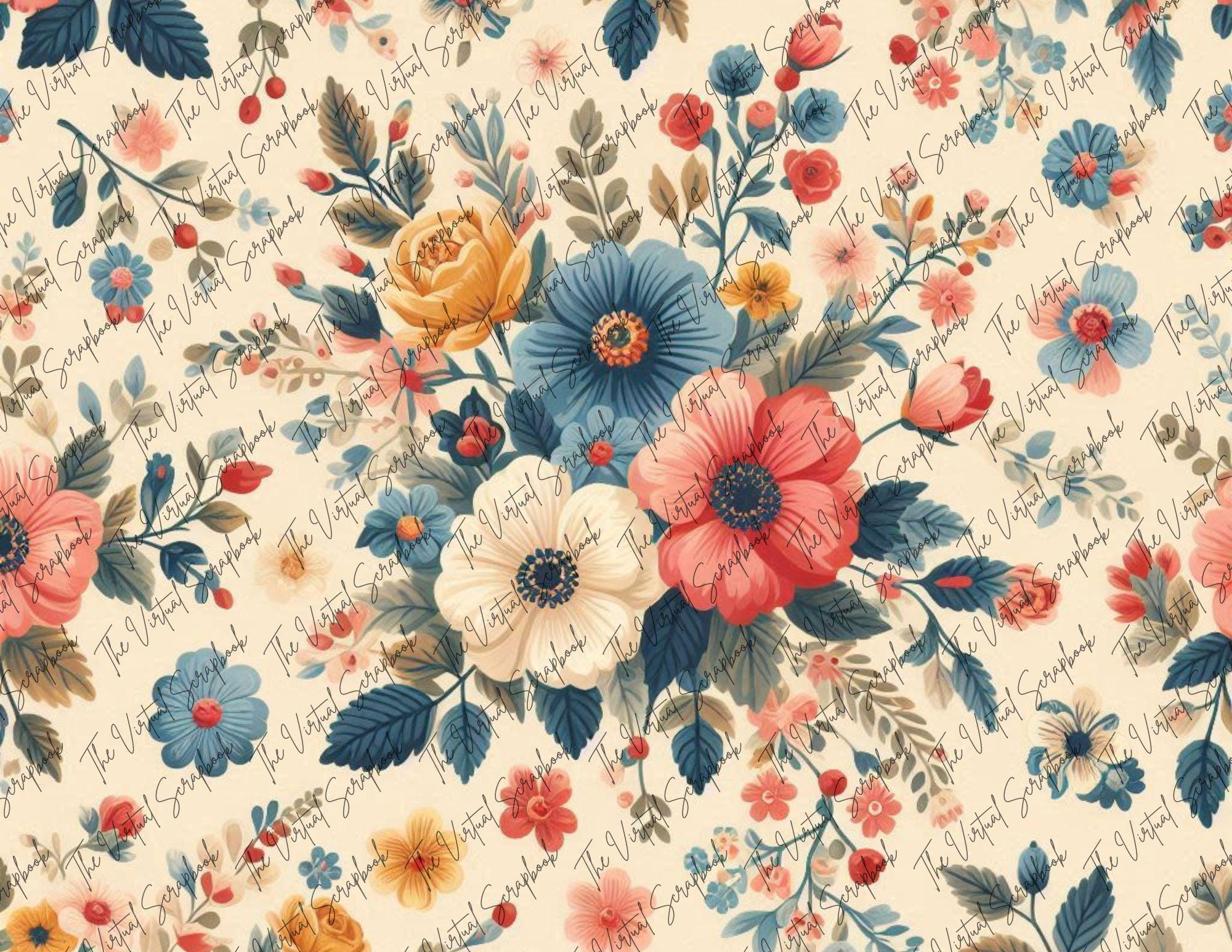 Floral Paper, Scrapbook Paper, Digital, Printable, Junk Journal Vintage ...