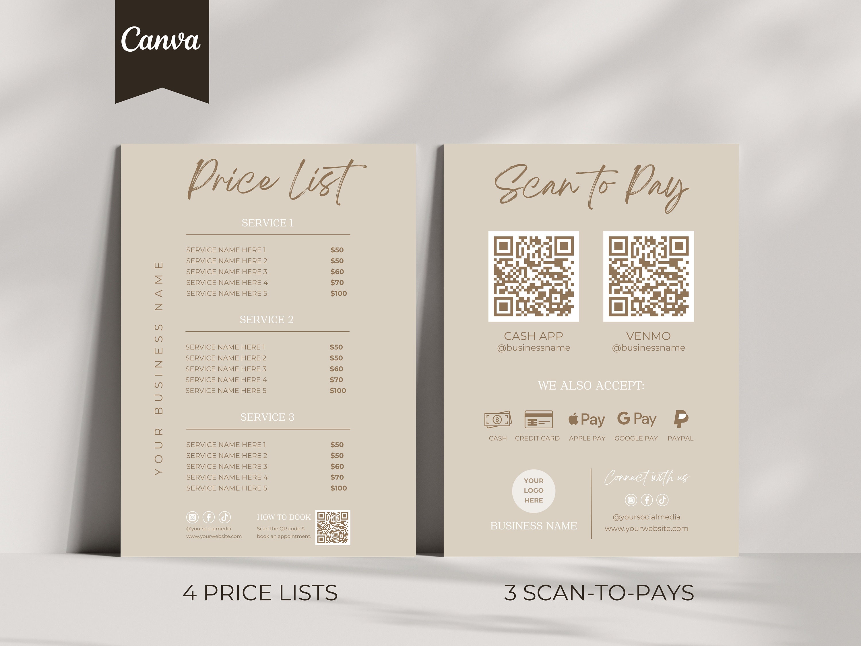 Price List Template Scan to Pay Sign QR Code Sign Pricing List Payment ...