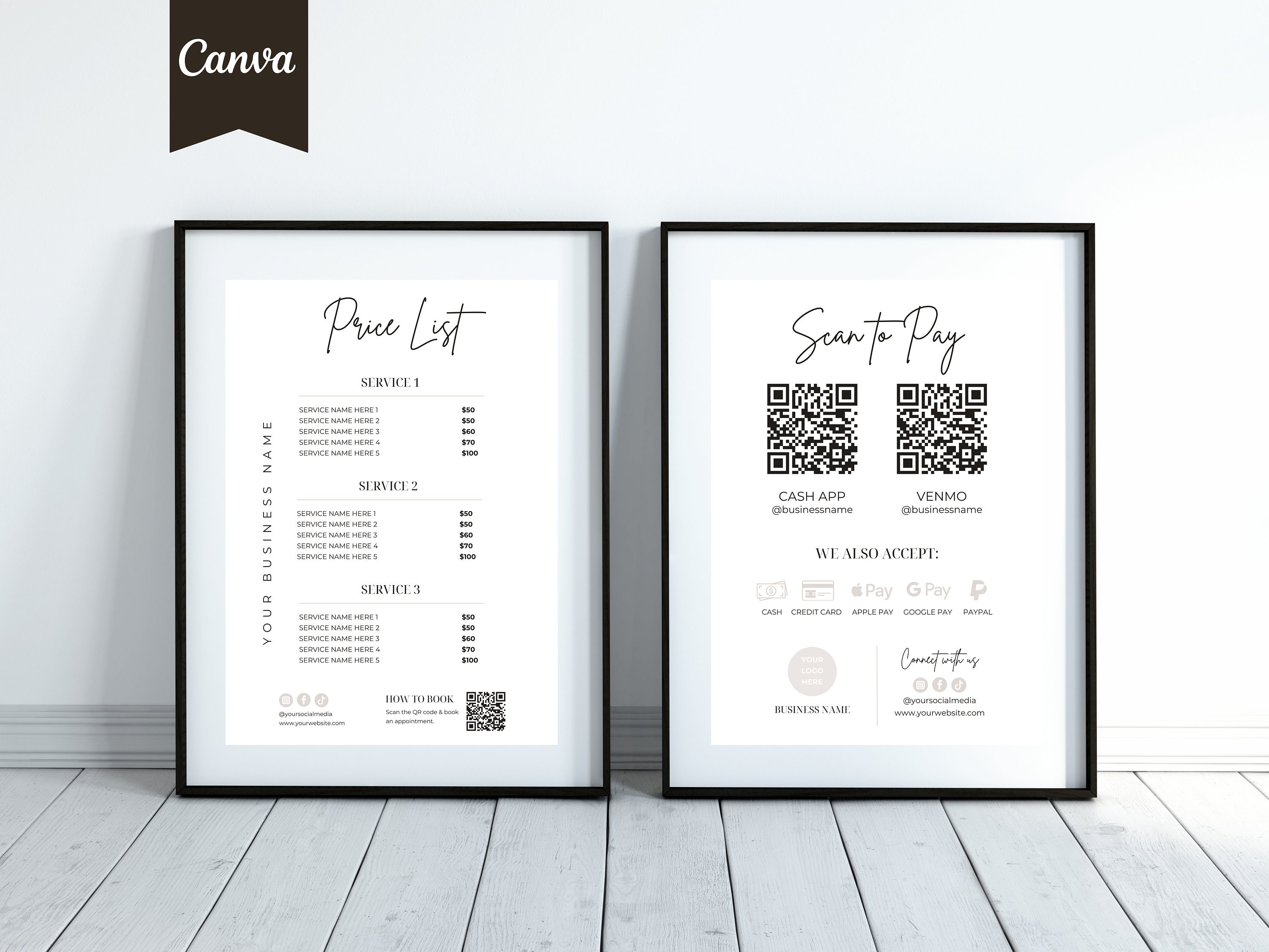 Editable Price List Scan to Pay Template QR Code Sign Beauty Price List ...