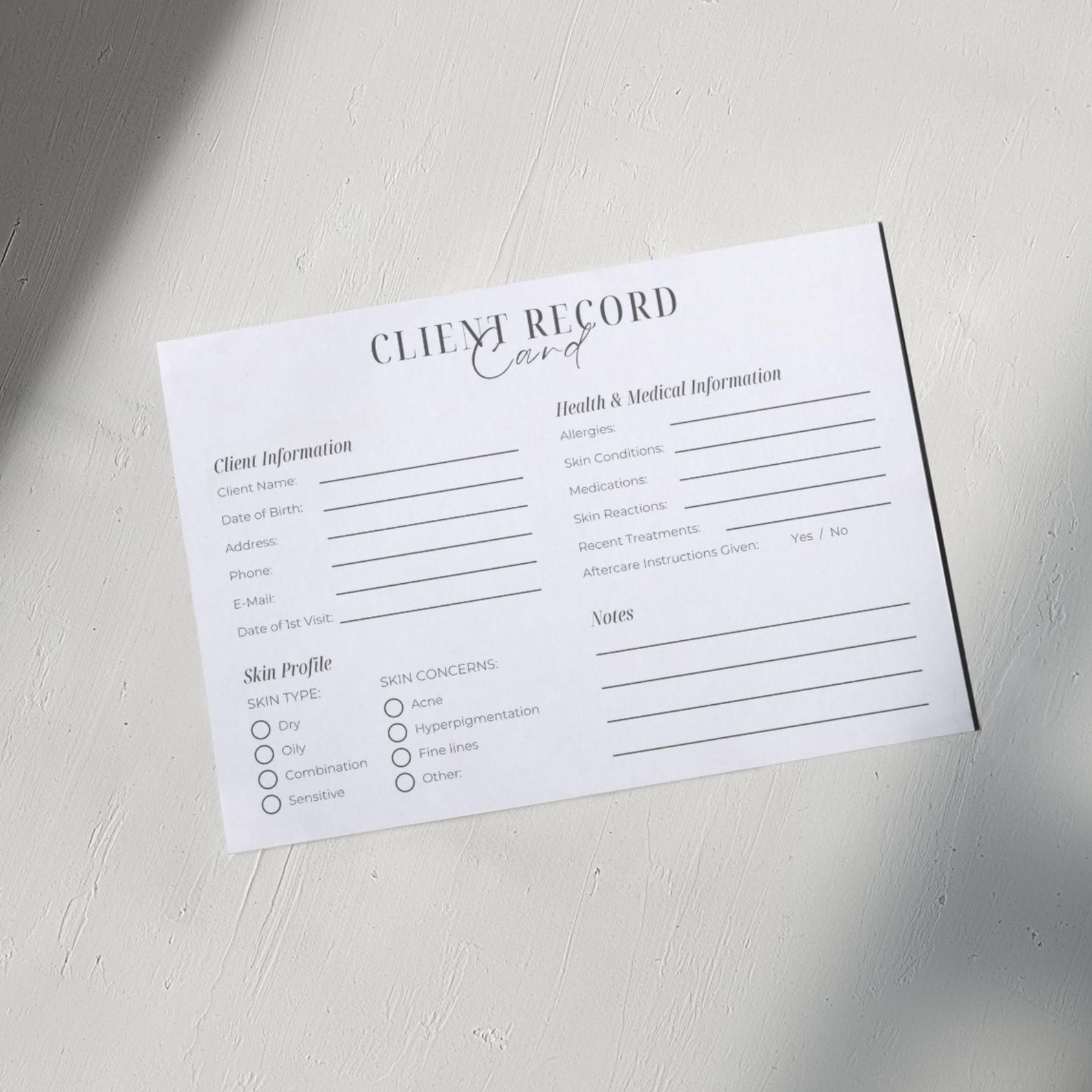 Esthetician Client Record Card Template: Editable Beauty Business Forms ...