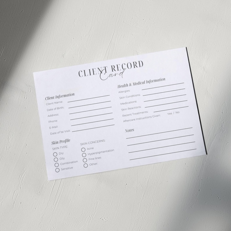 Esthetician Client Record Card Template: Editable Beauty Business Forms ...