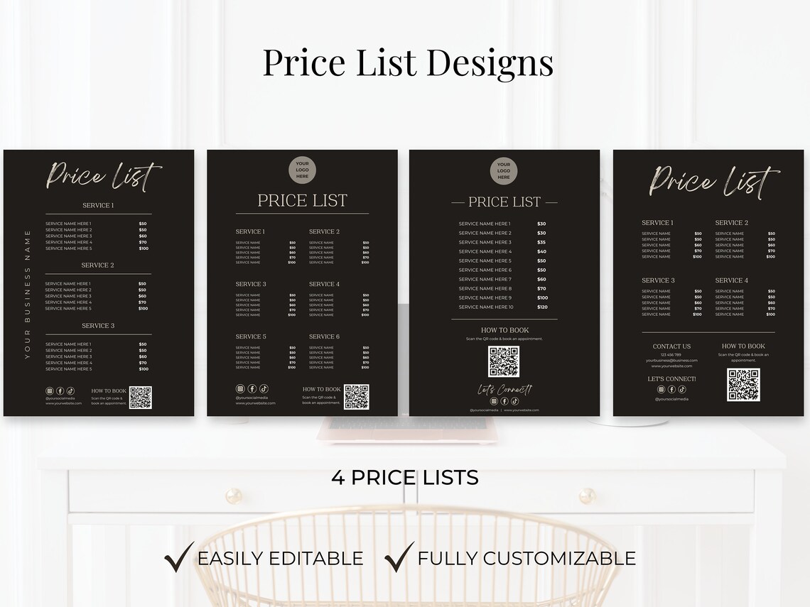 Price List Template Scan to Pay Sign QR Code Sign Business Pricing List ...